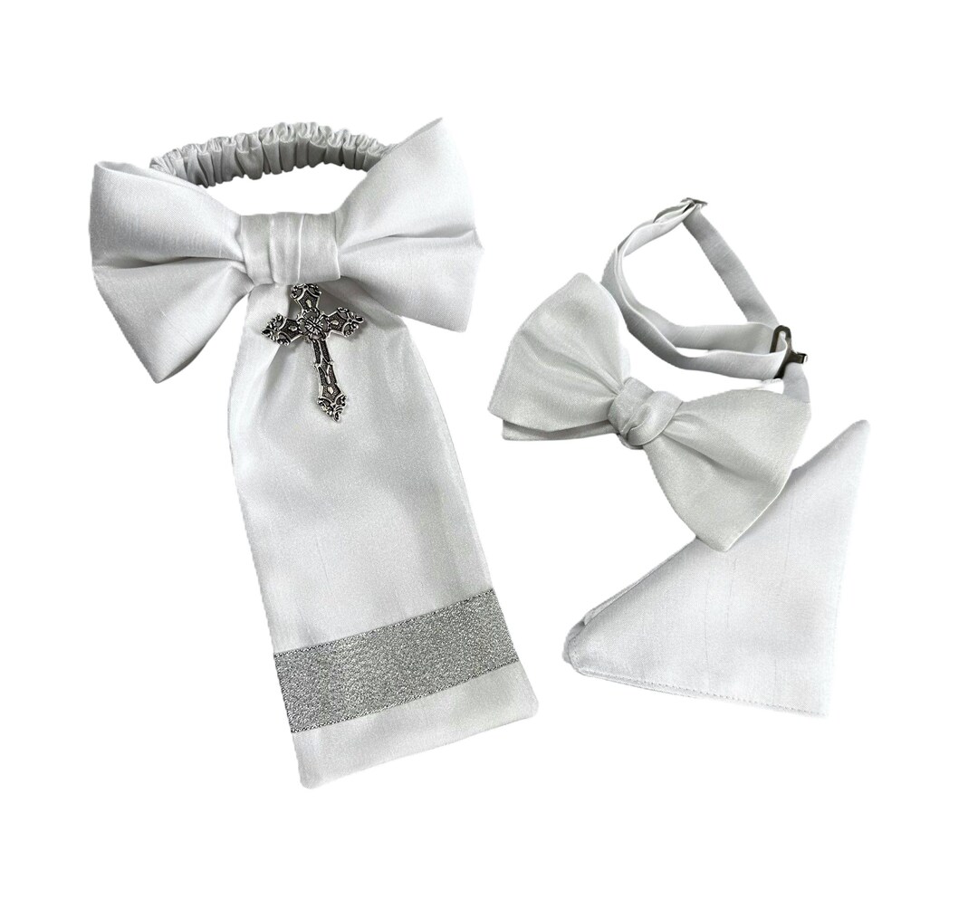 Boys First Communion Bow Tie Set, White Shantung, Religious Cross - Etsy