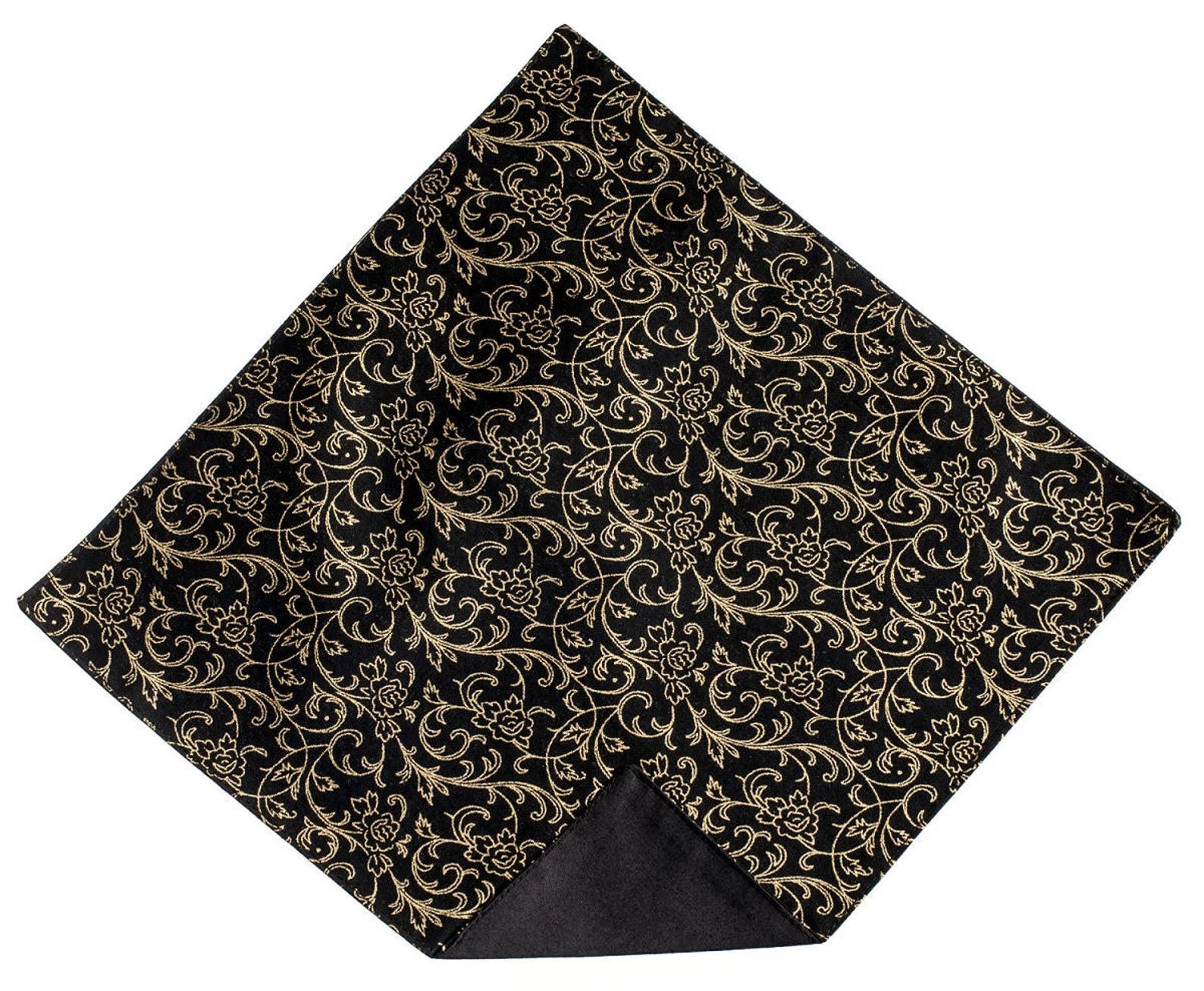 Handkerchief Pocket Square Black With Gold Metallic Roses - Etsy