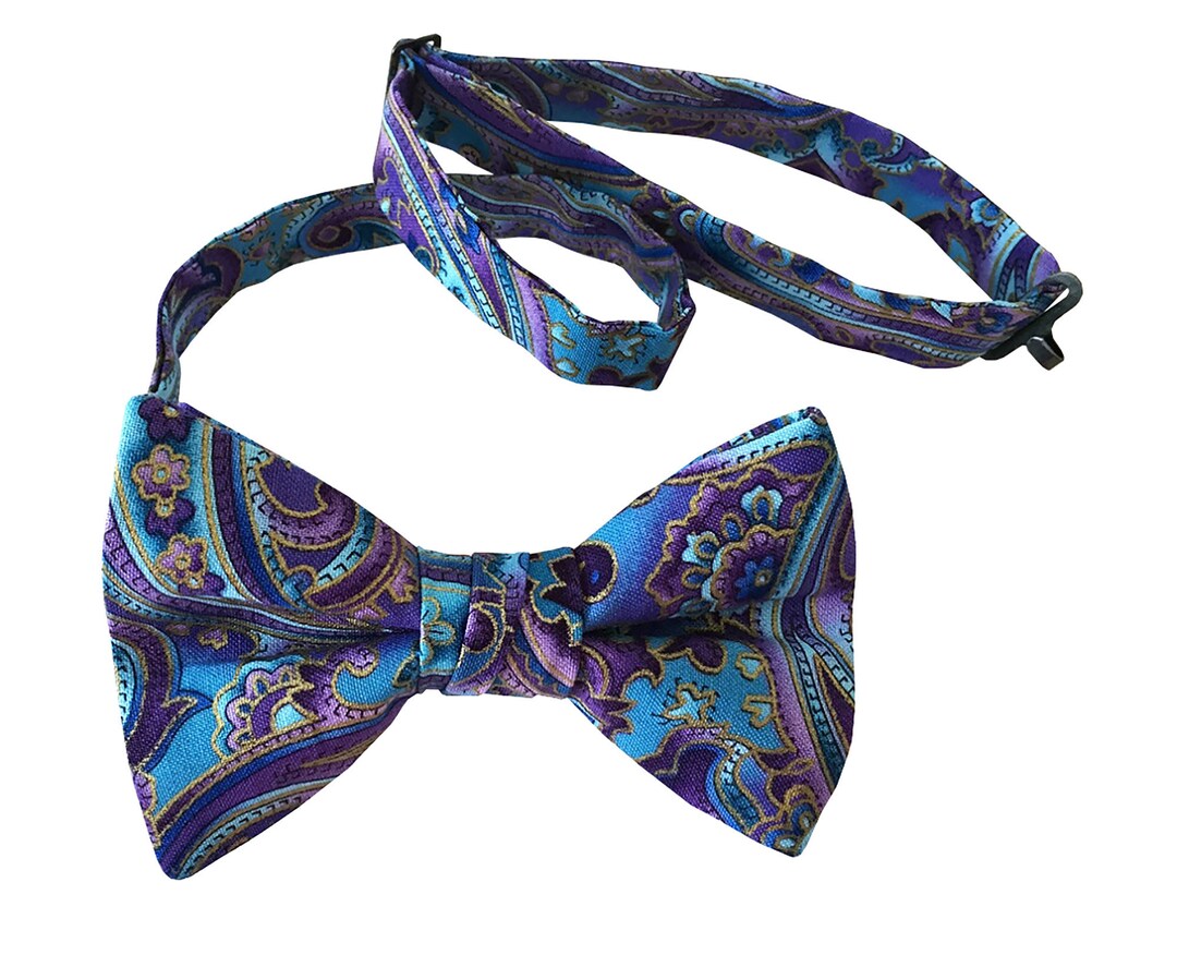 Handmade Pretied Bow Tie - Purple and Blue Paisley - Adult Men's Sizing ...