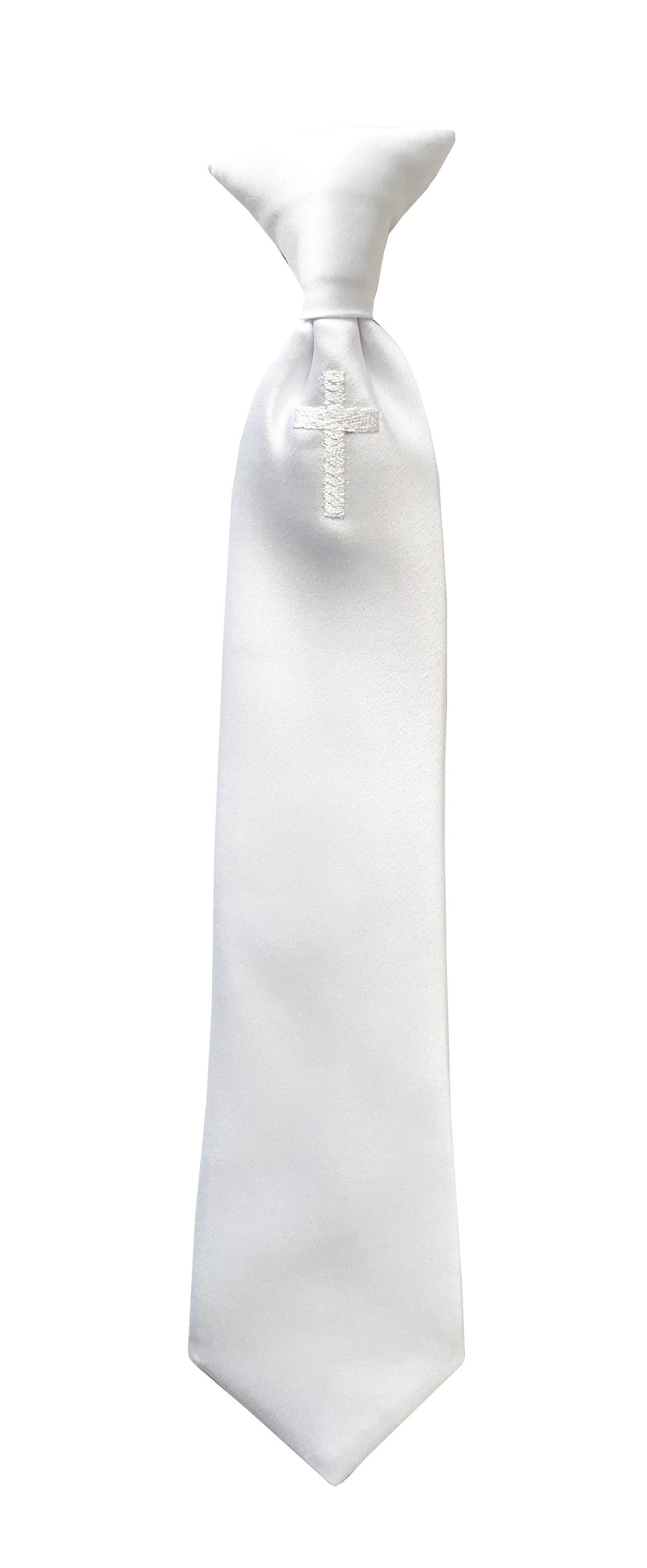 Clip-on Necktie - White Silver and Gold Embroidered Religious Cross ...