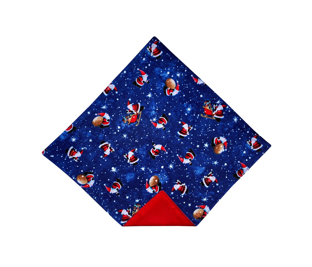 Handmade Pocket Square - Santa Claus Blue and Red With White Snow ...