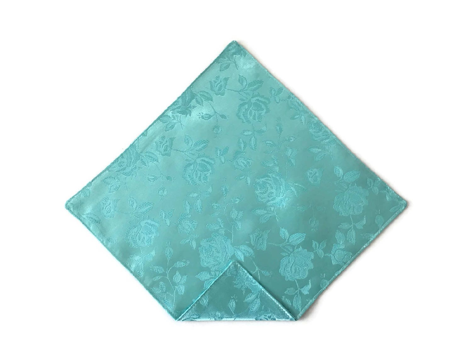 Handkerchief Pocket Square - Aqua Mint Rose Satin Jacquard - Adult Men ...