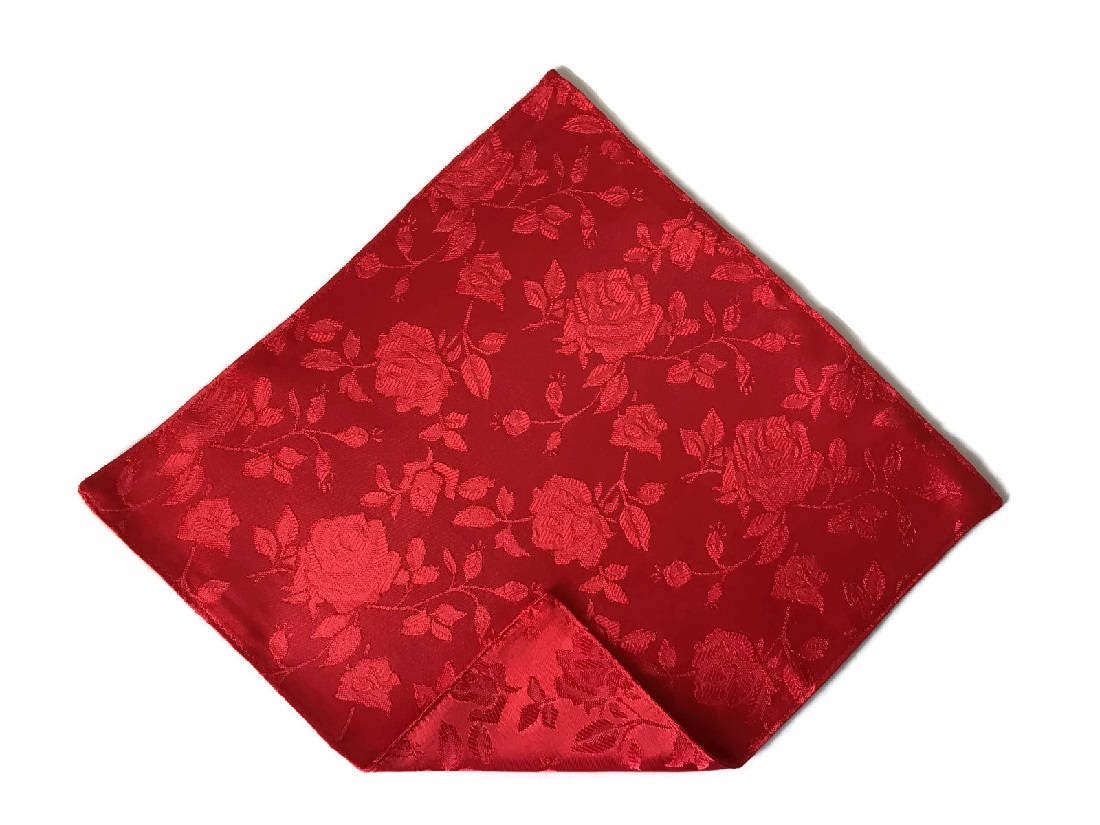 Handkerchief Pocket Square - Red Rose Satin Jacquard - Adult Men's to ...