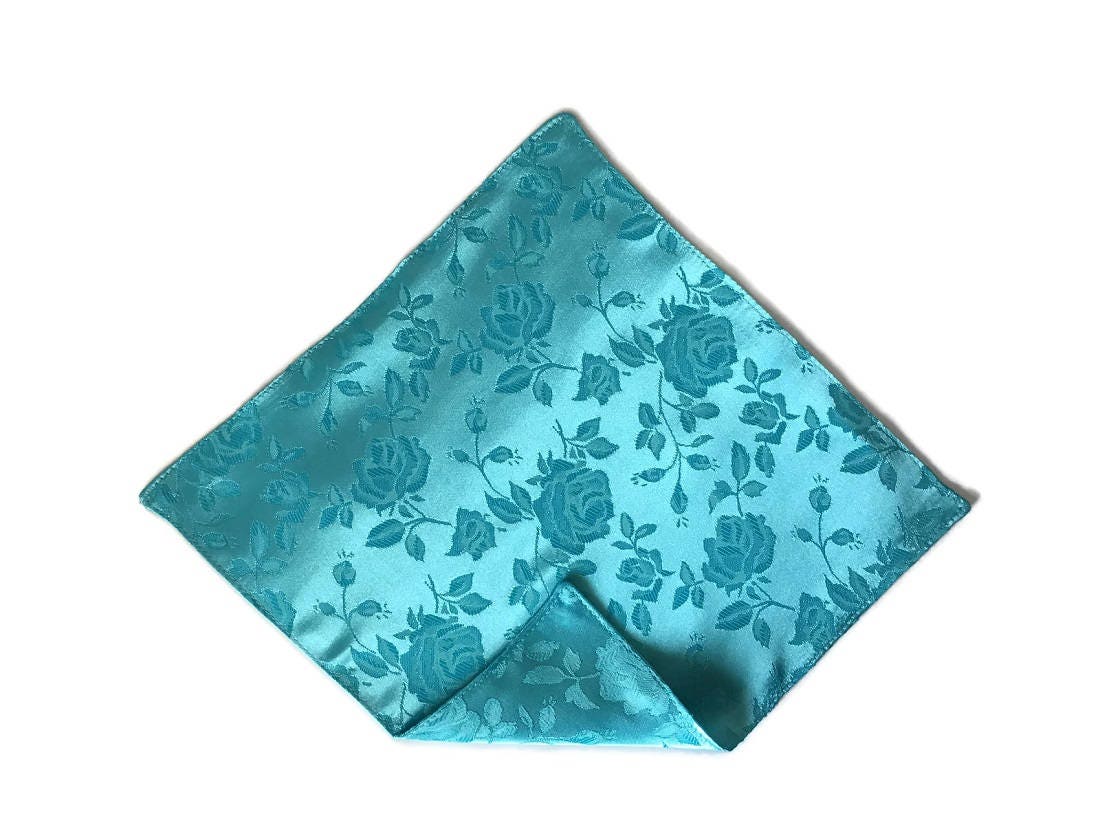 Handkerchief Pocket Square - Spa Blue Rose Satin Jacquard - Adult Men's ...