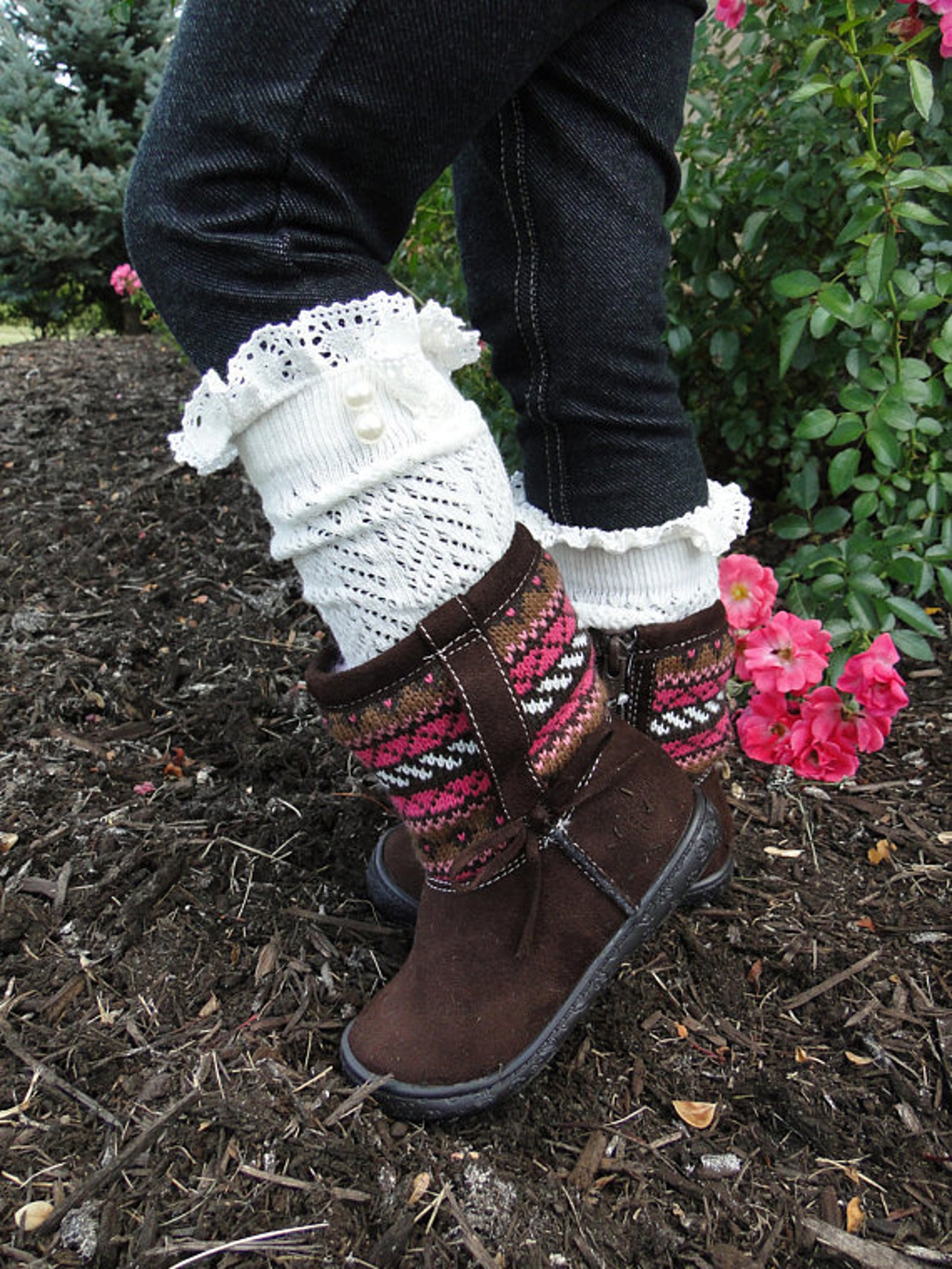 Kids Boot Socks With Lace Girls Boot Socks With Pearls and - Etsy