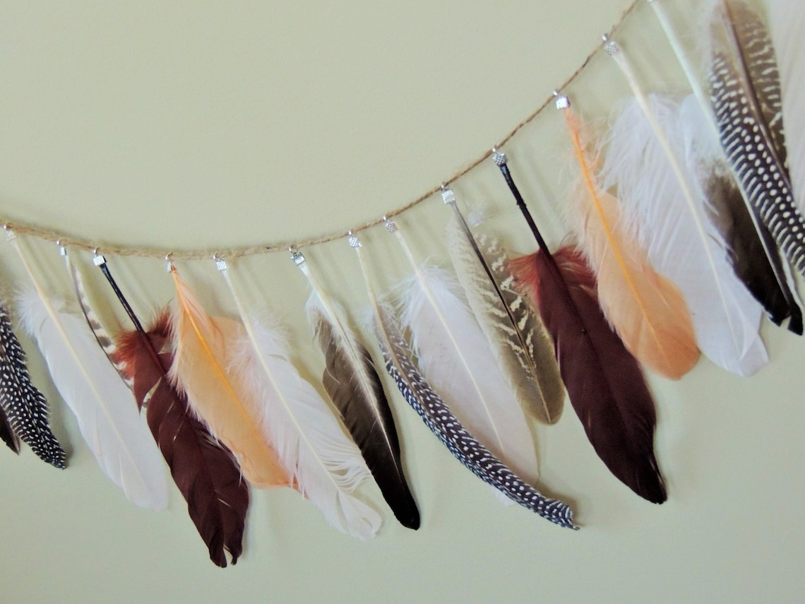Natural Feather Garland, Adjustable Boho Nursery or Room Decor - Etsy