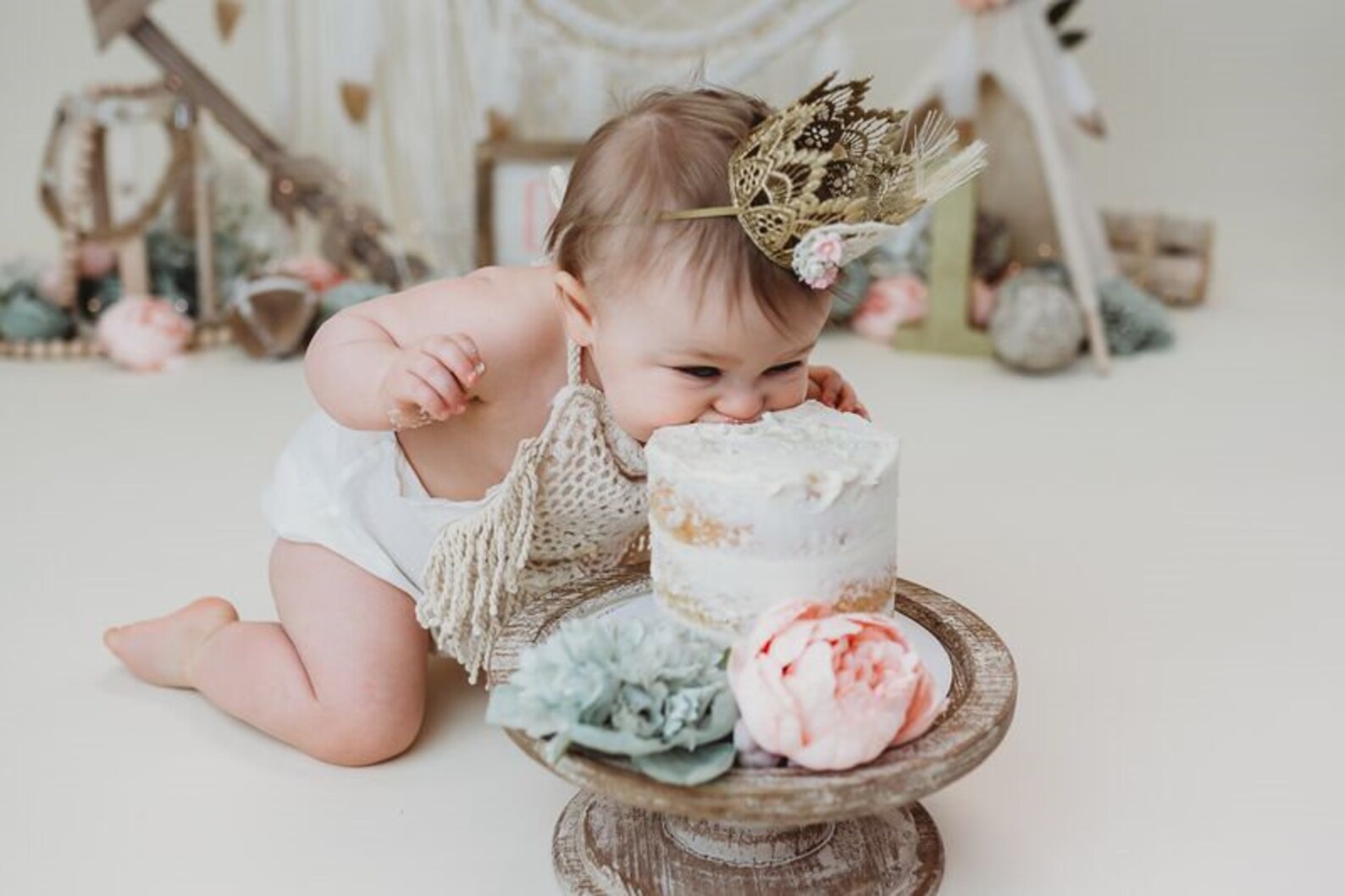 Boho Headband and Fringe Romper Baby Moccasins Backless Romper Wild One ...