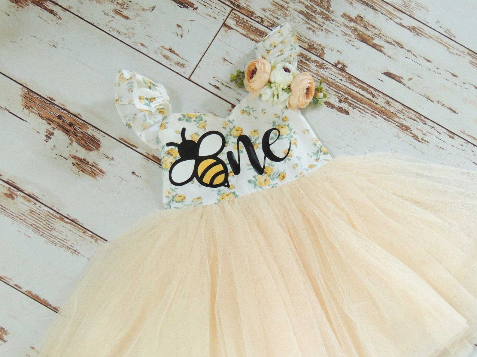 First Bee Day First Birthday Dress Yellow Floral Fun to Bee One Sweet ...
