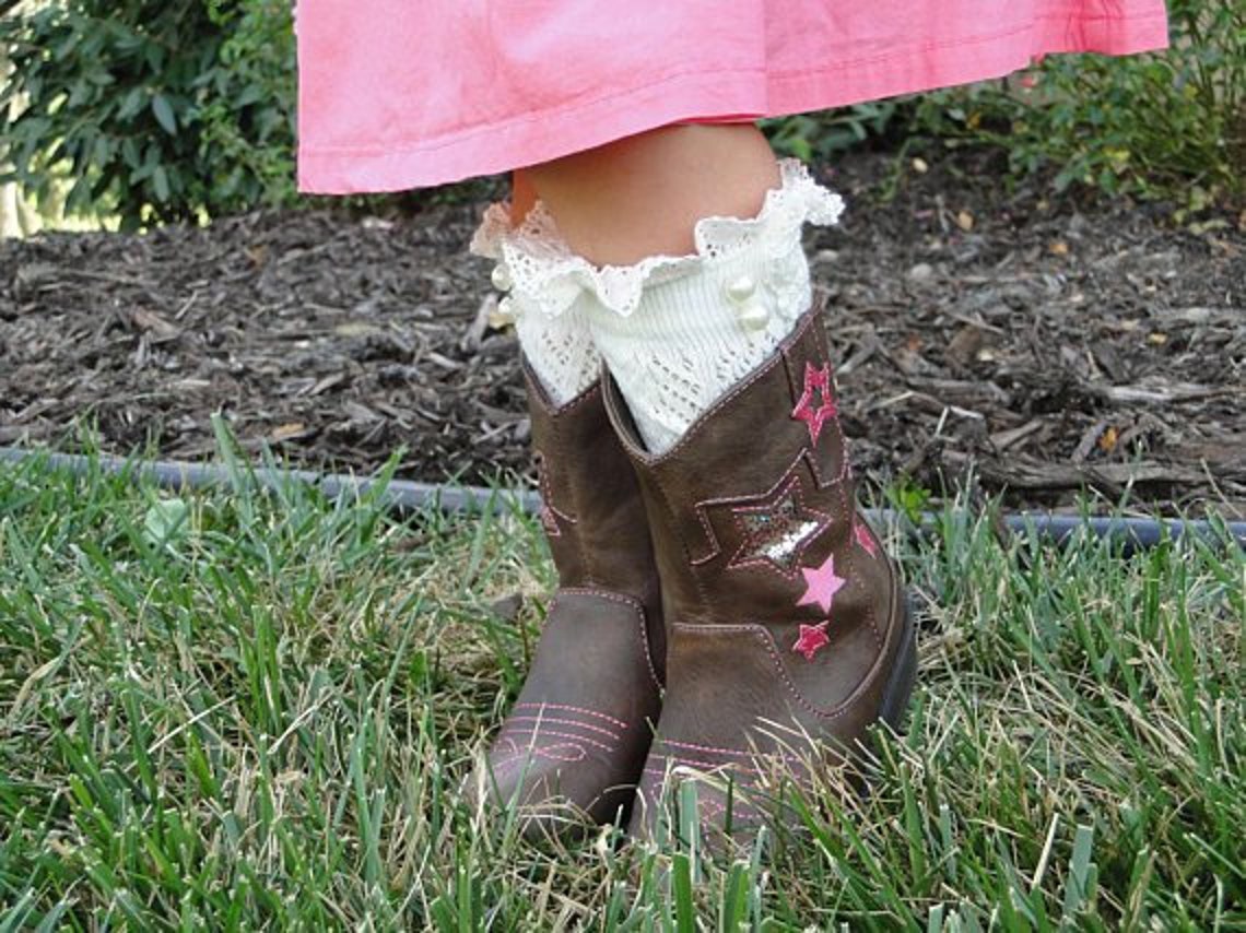 Kids Boot Socks With Lace Girls Boot Socks With Pearls and - Etsy