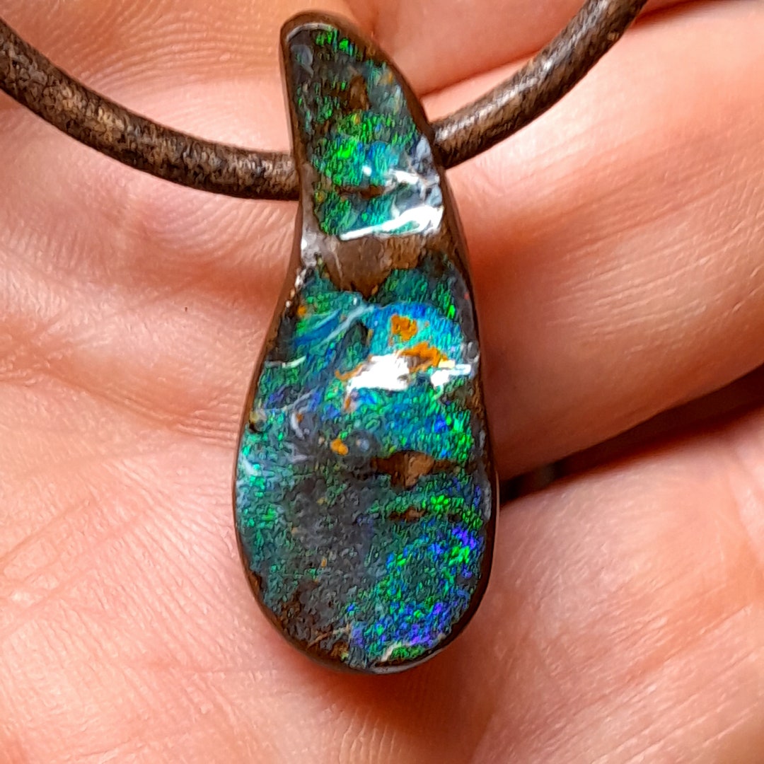 Natural Green & Blue Boulder Opal "side Drilled Pendant" - Etsy