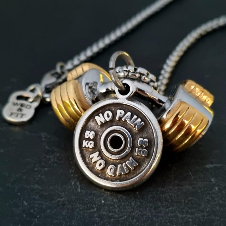 GYM Necklace Gold Bent Barbell Bodybuilding Gift · Boyfriend Gift ...