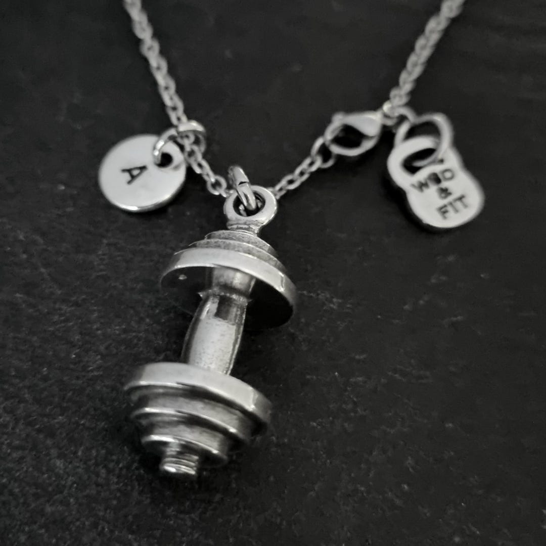 Gym Barbell Necklace Initial Gym Necklace · Weight Lifting ...