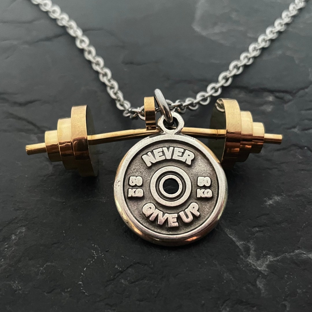Gym Custom Necklace Power Clean Barbell Gold Personalized Gift ...