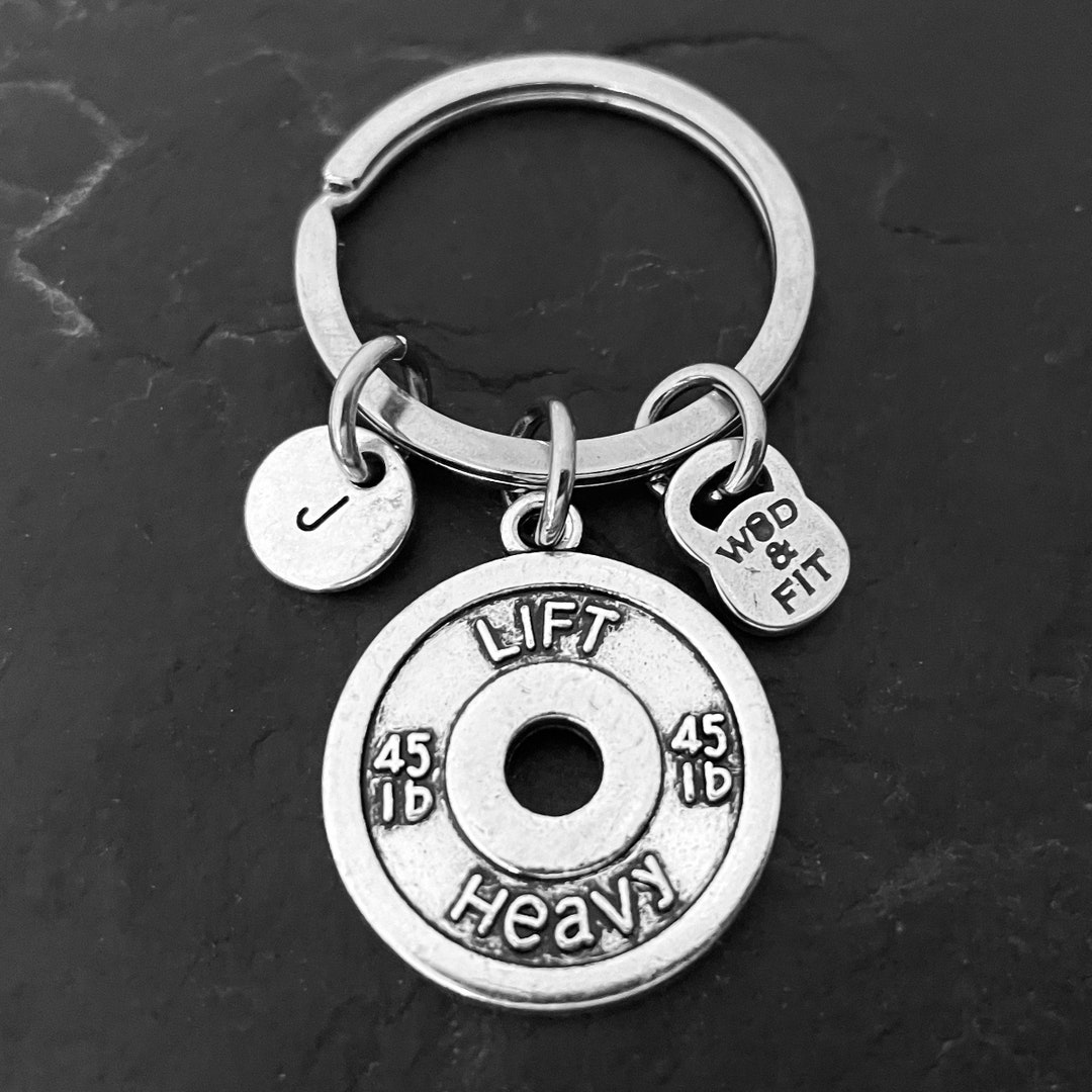 Gym Keychain Weight Plate Lift Heavy 45lbs With Initial · Weightlifting ...
