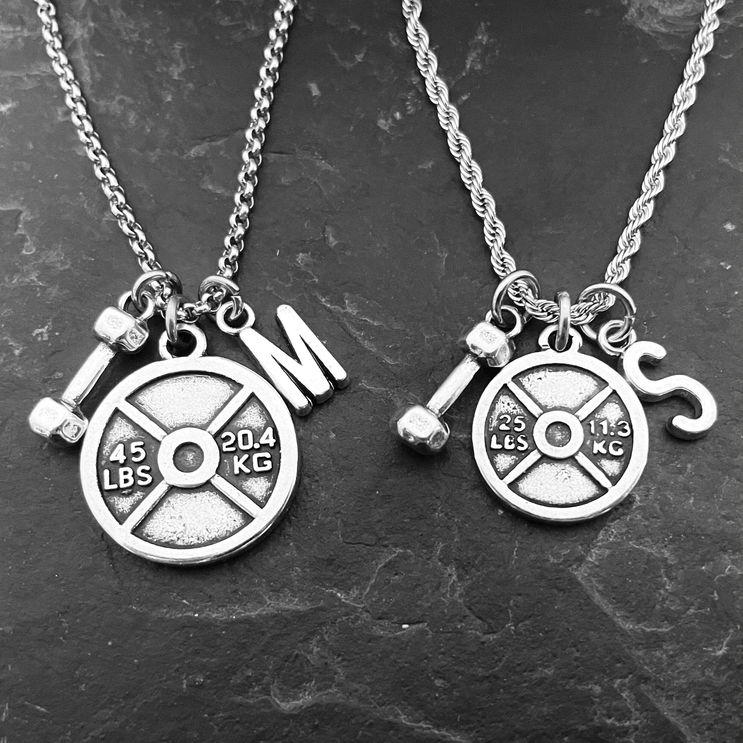 Couple Gym Gift Weight Plate Dumbbell Necklace- Mr and Mrs - love gift ...