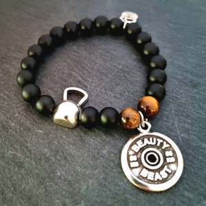 Gym Bracelet Kettlebell Swings Workout Onyx Stone Motivation Weight ...