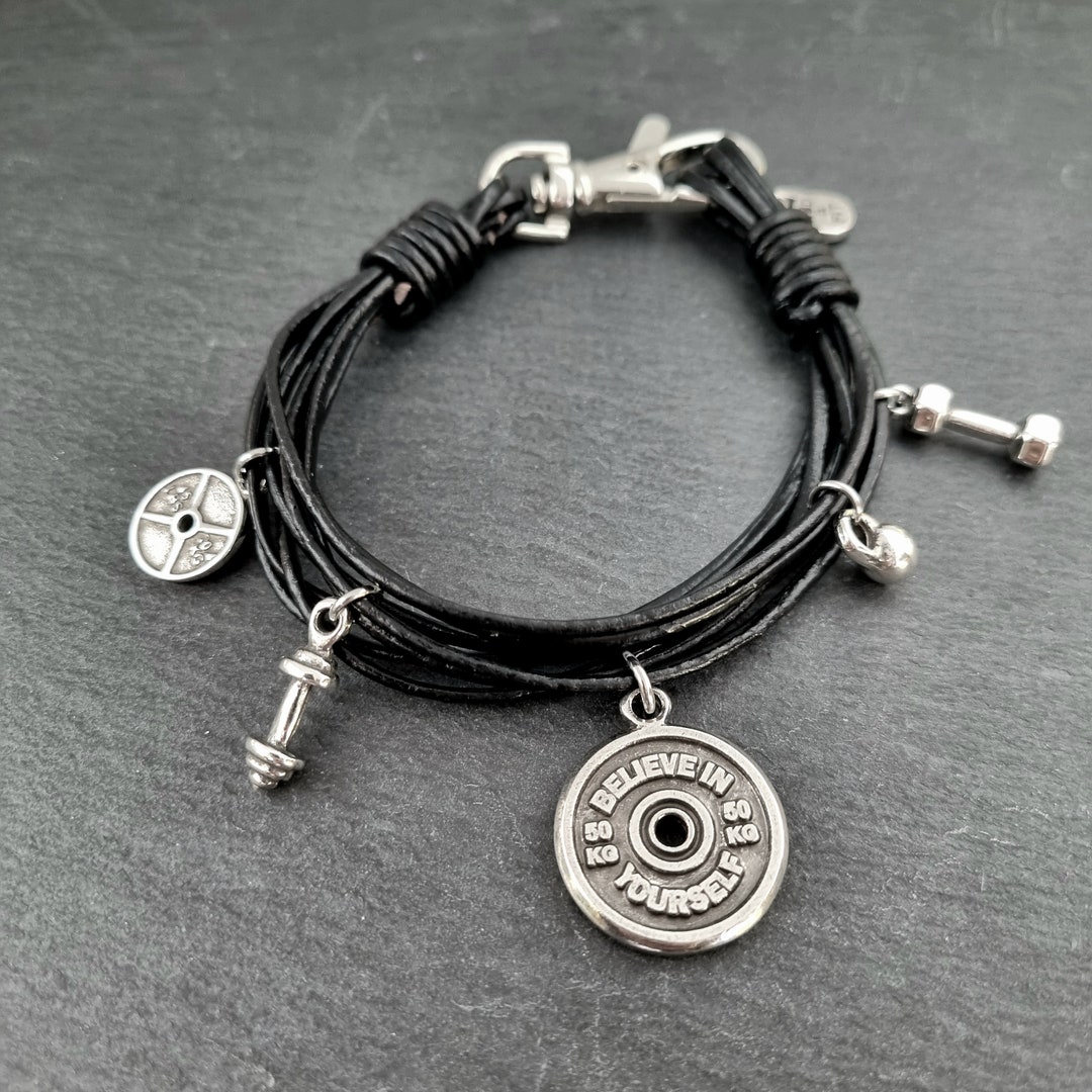 Gym Bracelet Double Under Workout Black Leather Gym Gifts · Gym Lovers ...