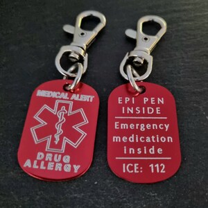 Medical Alert Keycahin Personalized Engraved Aluminum 38x25 - Medical ...