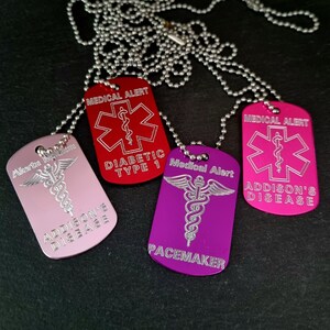 Medical Alert Necklace Personalized Engraved Aluminum 50x30 - Medical ...