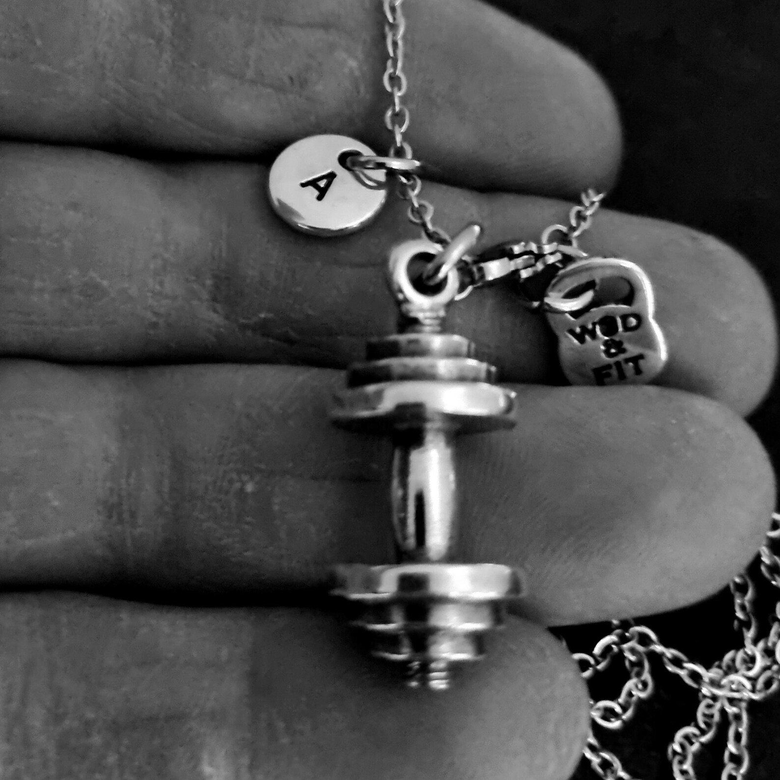 Gym Barbell Necklace Initial Gym Necklace · Weight Lifting ...