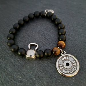 Gym Bracelet Kettlebell Swings Workout Onyx Stone Motivation Weight ...