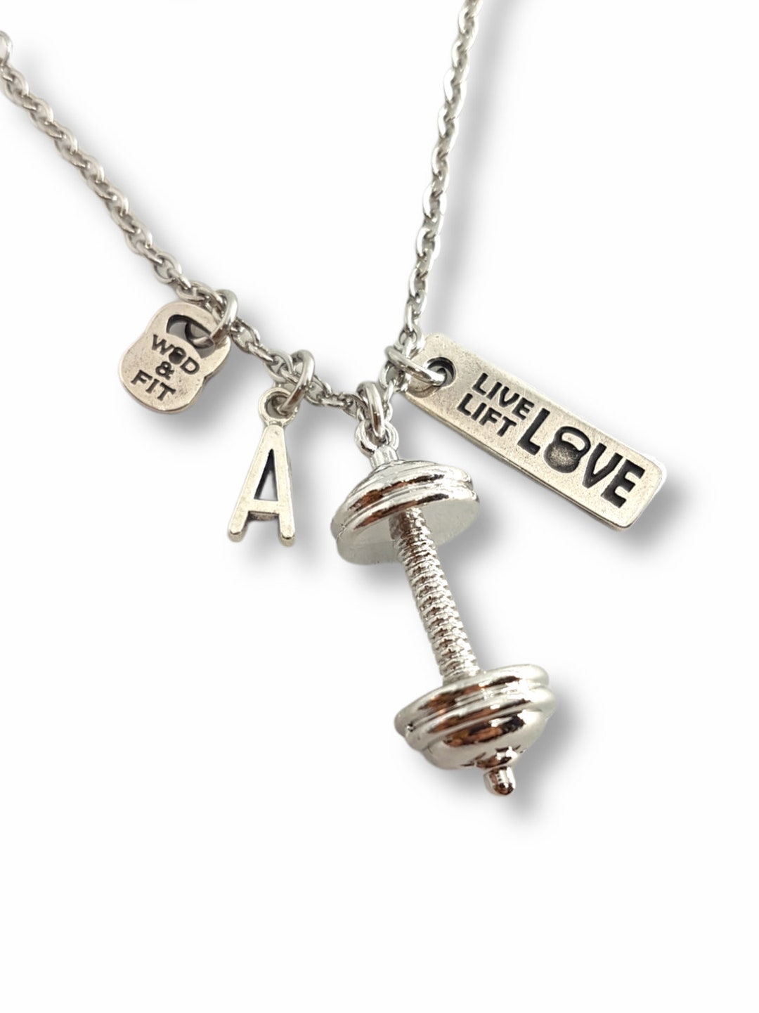 GYM Custom Barbell Necklace With Motivatión and Initial - Motivation ...