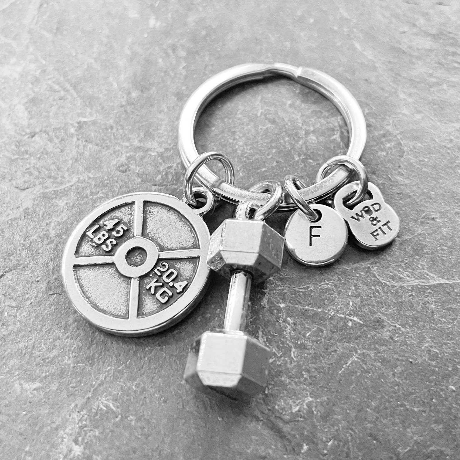 Gym Key Ring Dumbbell Weight Plate 45lbs Initial - Gym Motivation ...