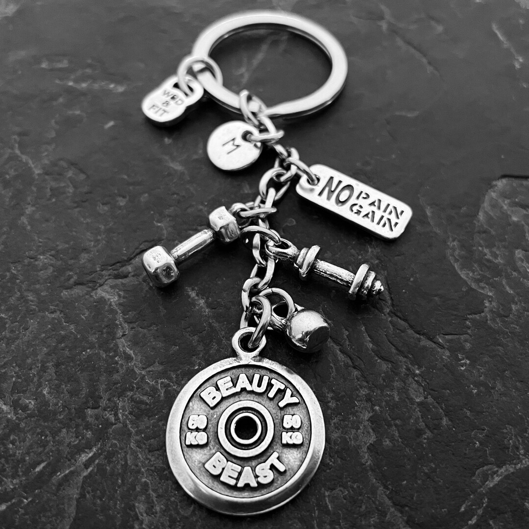 Gym Keychain BEAUTY BEAST Workout Gift · Initial Keychain · Gym Gifts ...