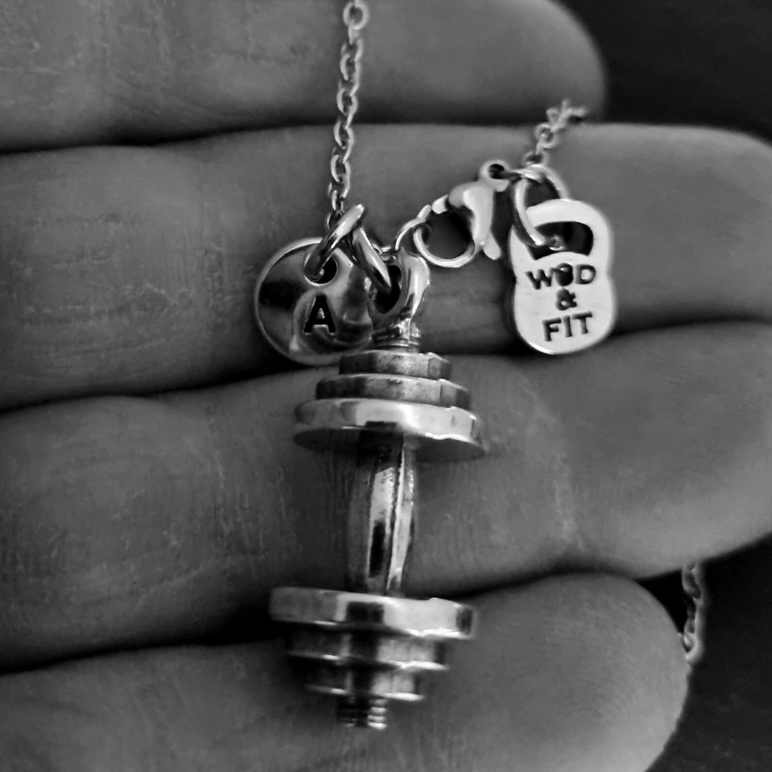 Gym Barbell Necklace Initial Gym Necklace · Weight Lifting ...