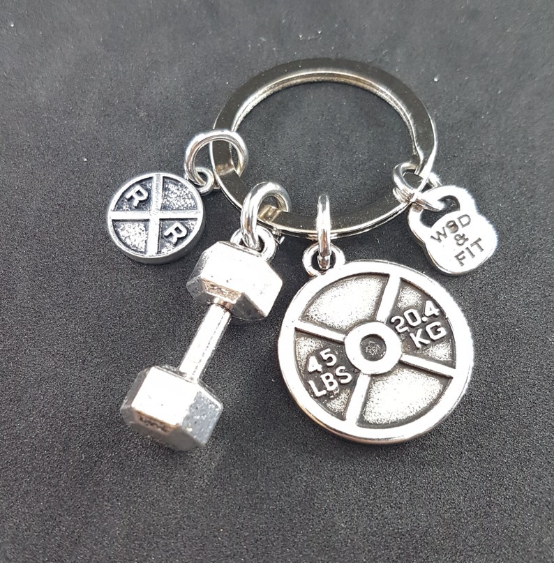 Gym Key ring Dumbbell & Weight Plate 45lbs Initial Workout | Etsy