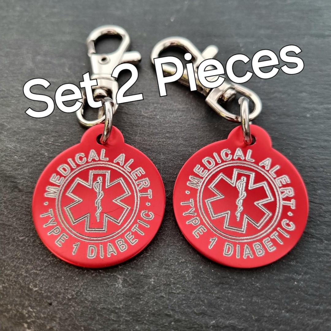 Emergency Medical Alert SET 2 Custom Engraved Aluminum Round 32mm NO ...