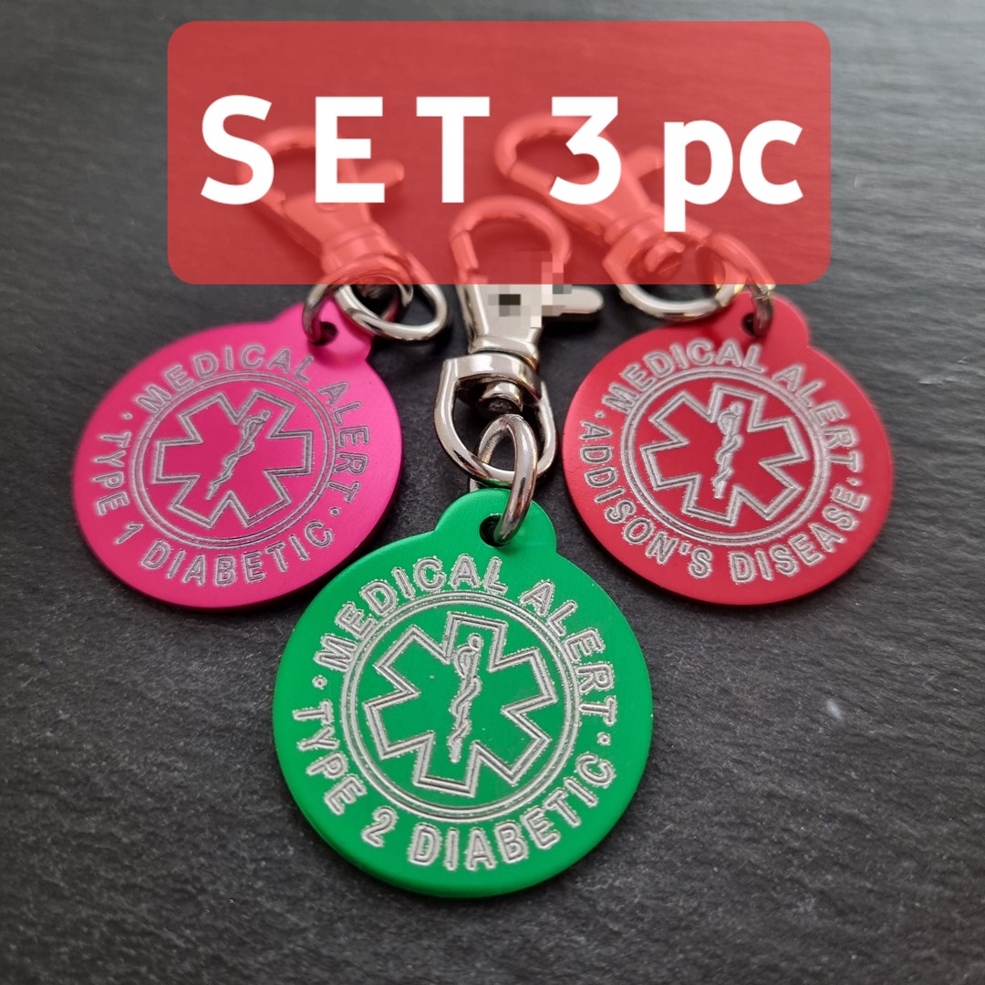 Emergency Medical Alert SET 3 Custom Engraved Aluminum Round 32mm NO ...