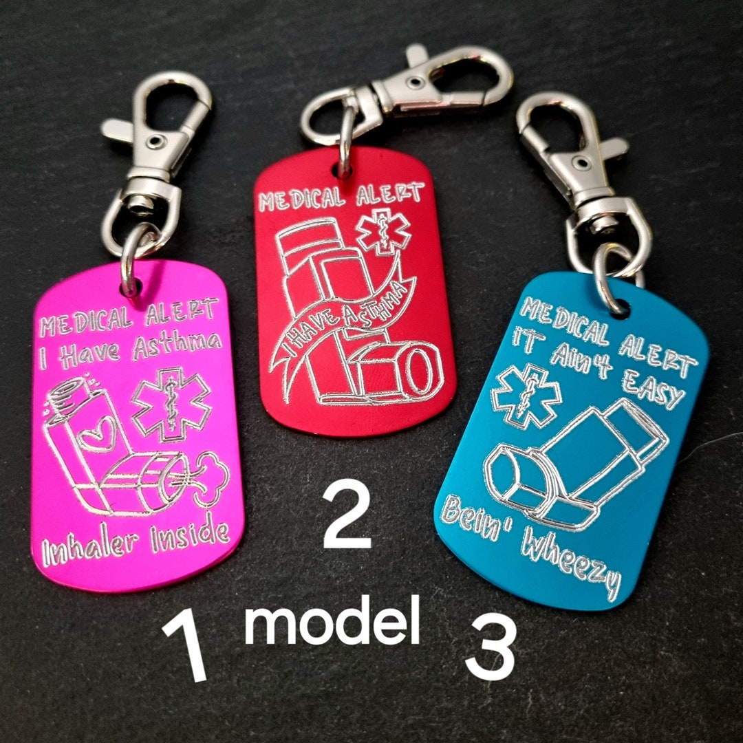 INHALER in Bag Personalized Medical Alert Keychain- Asthma Inhaler ...
