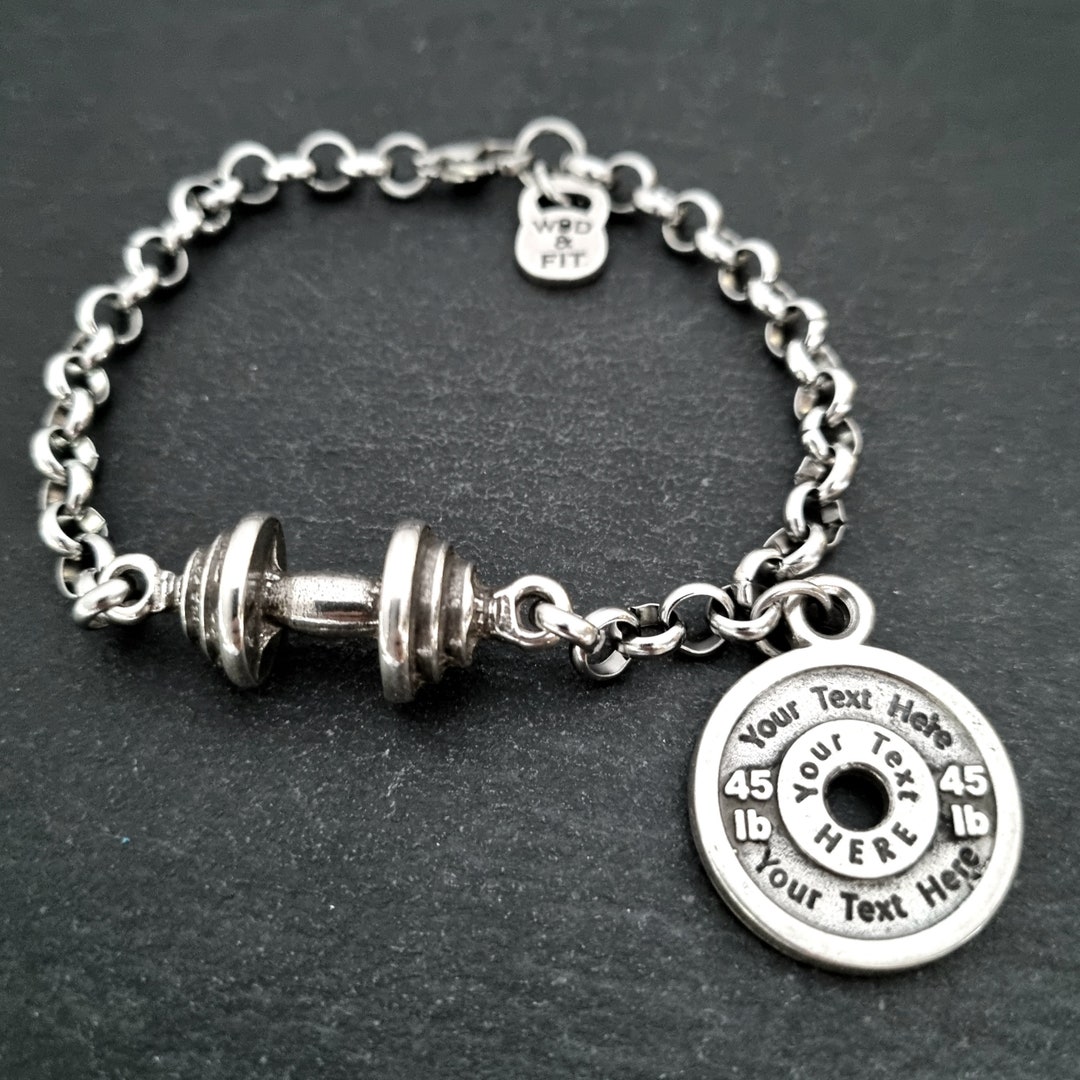 Custom Bracelet Gym Barbell Personalized Weight Plate · Gym Jewelry ...