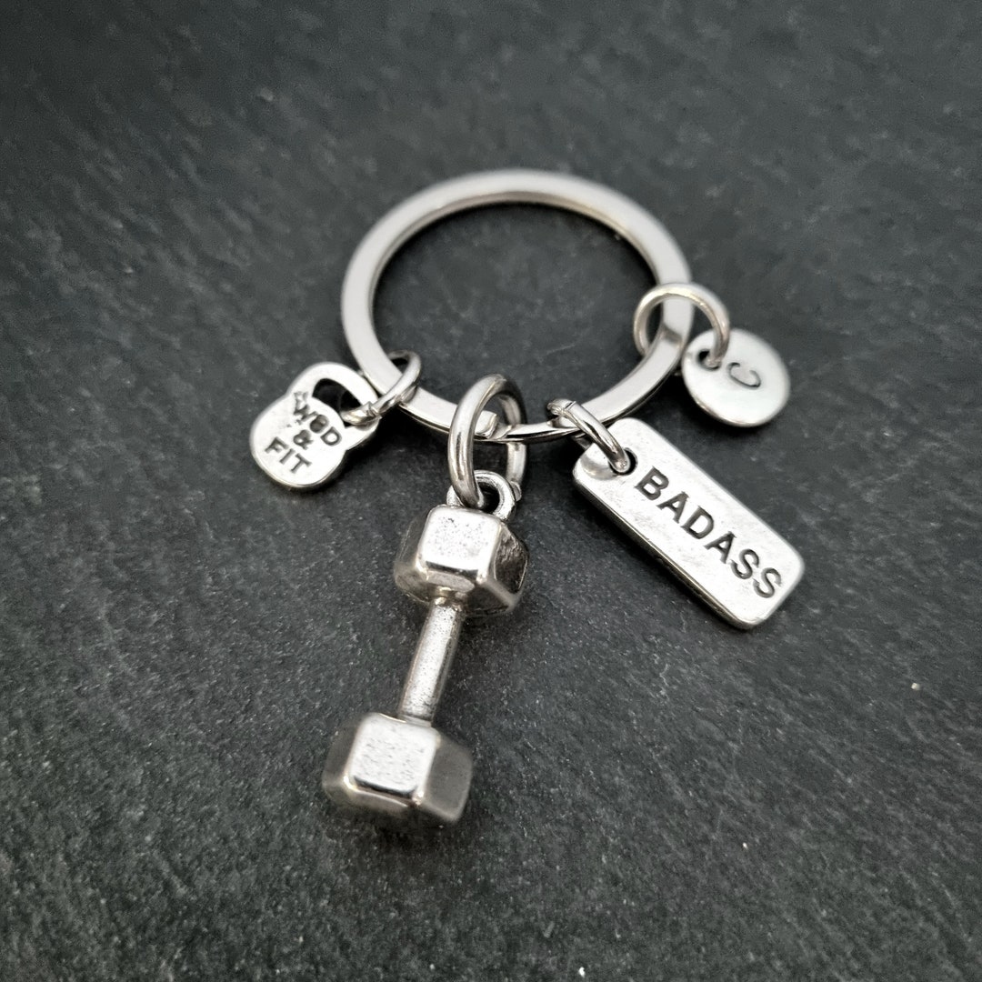 Gym Key Ring Dumbbell BADASS / Go Hard Initial- Workout Gifts · Gym ...