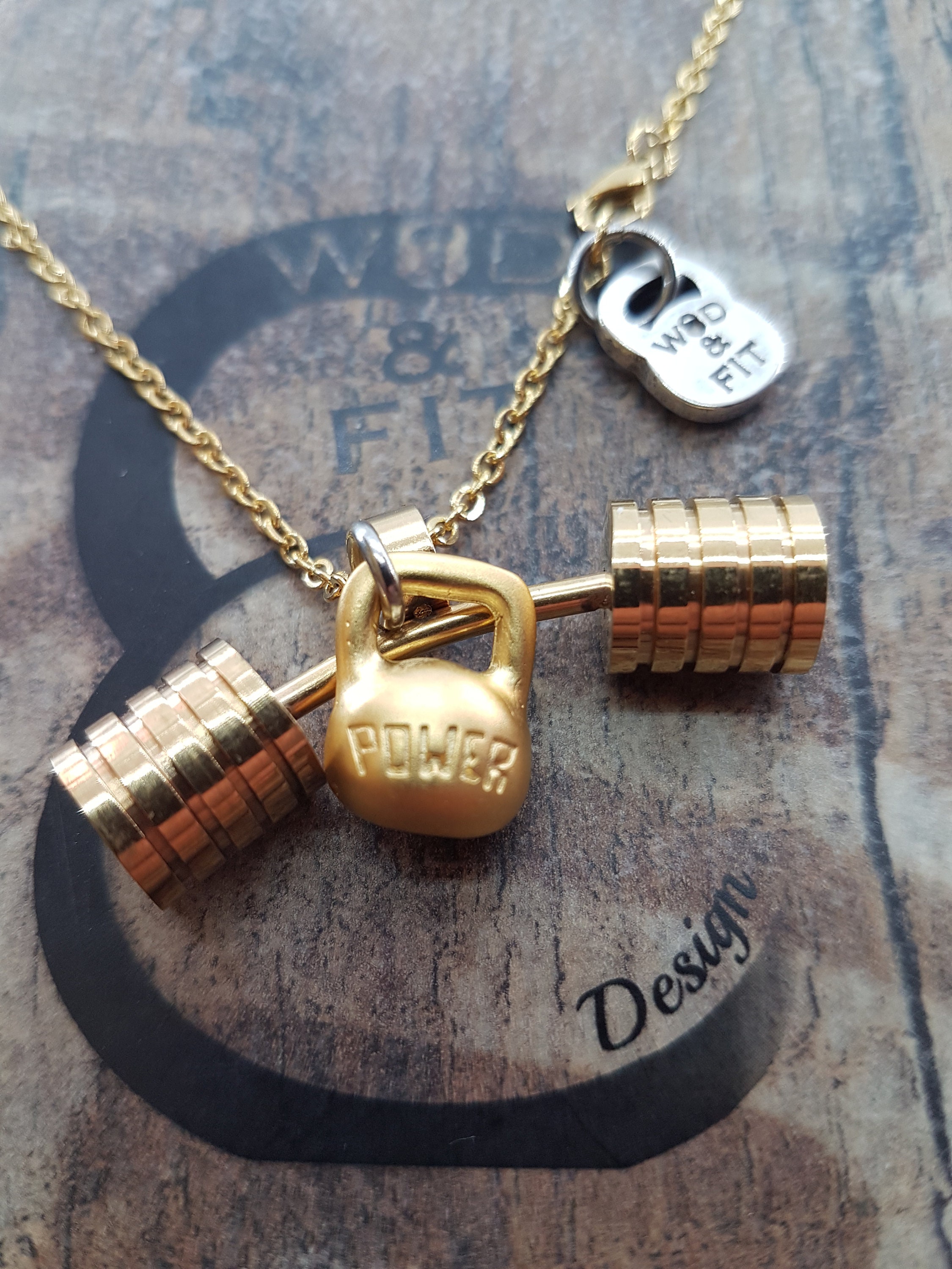 Necklace Strongman Workout Gold Barbell & Motivational Word ...