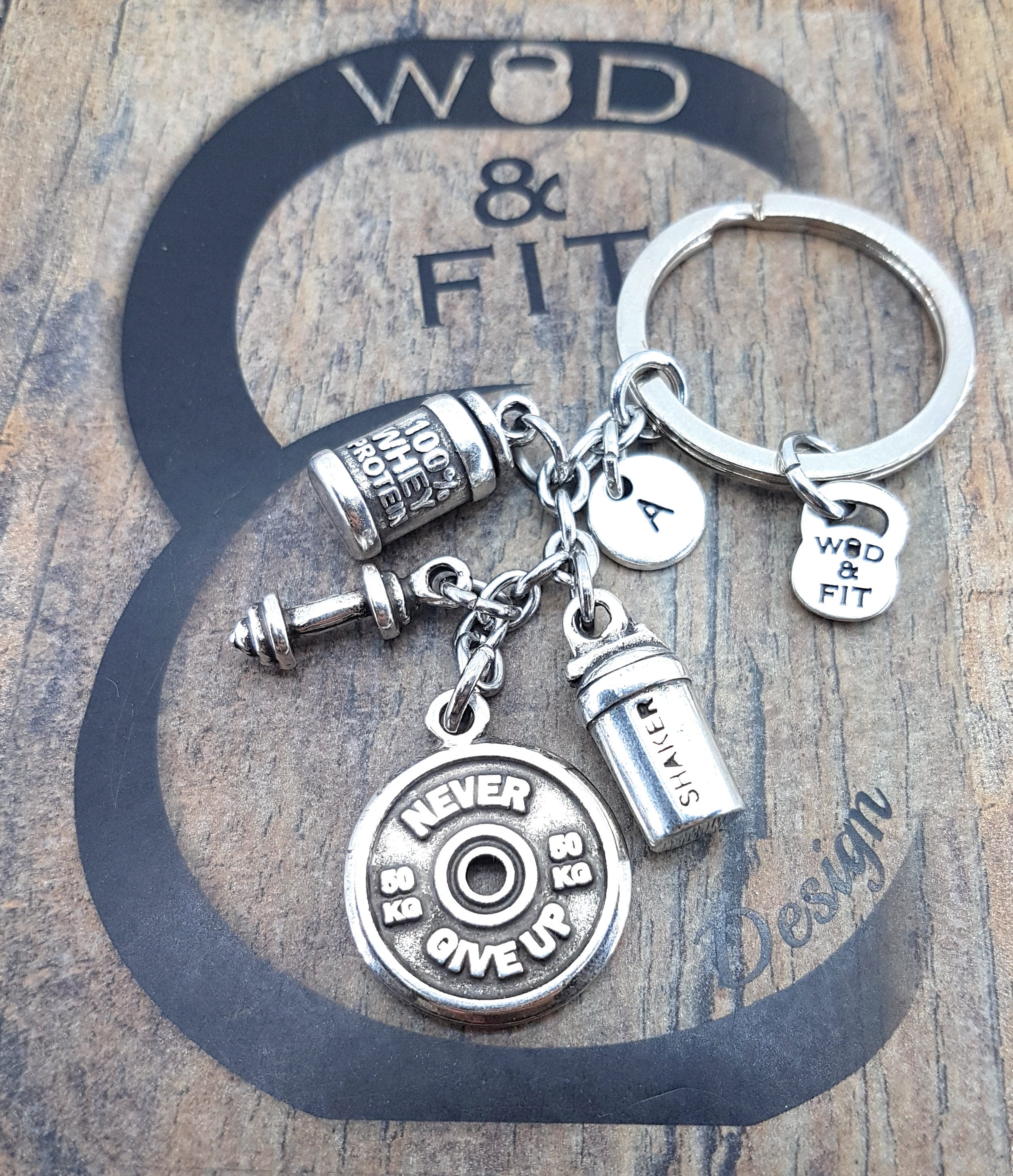 Keychain Performance Workout 100% Whey Protein Shaker,Barbell & Initial ...