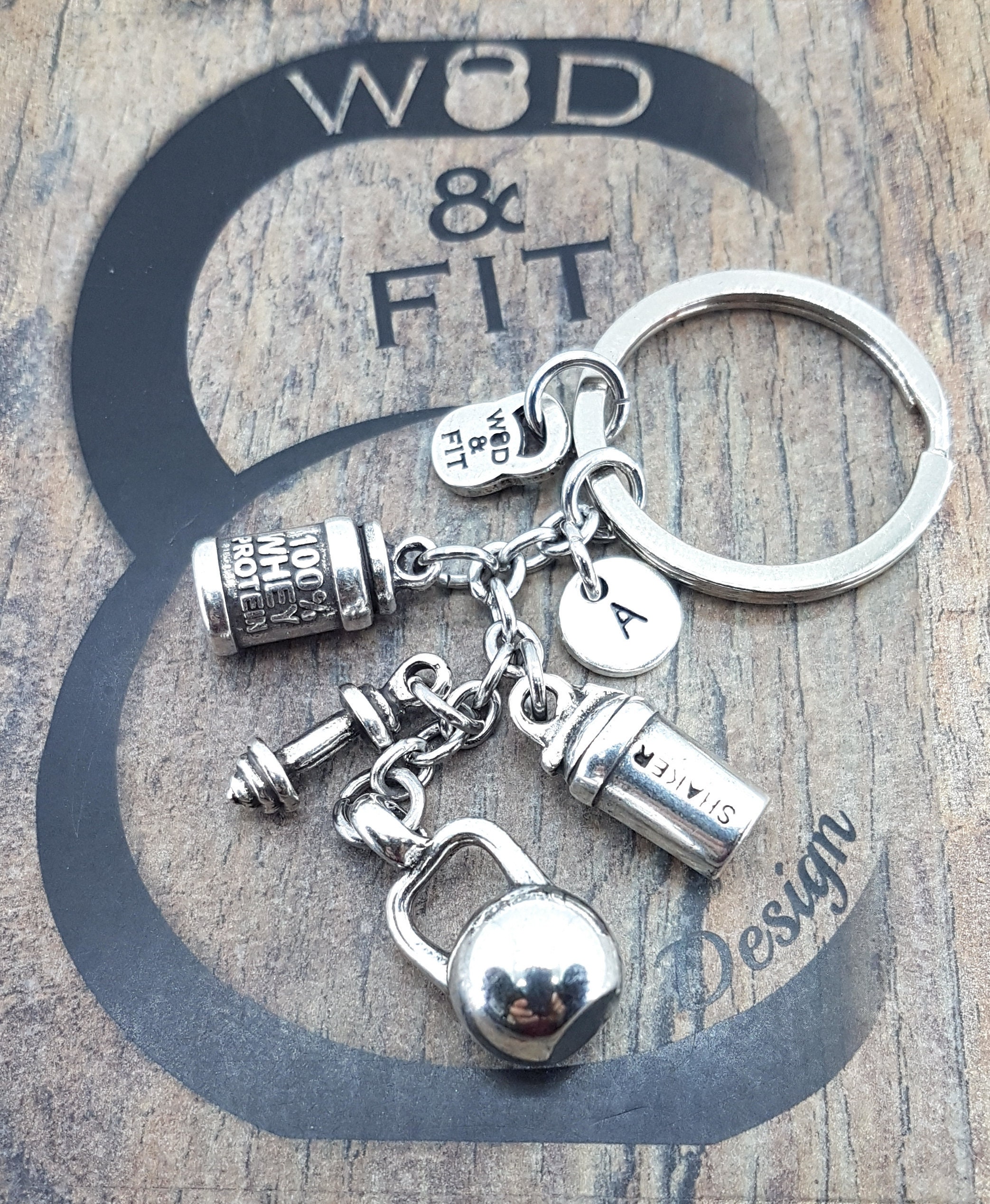 Keychain Performance Workout 100% Whey Protein Shaker,Barbell & Initial ...