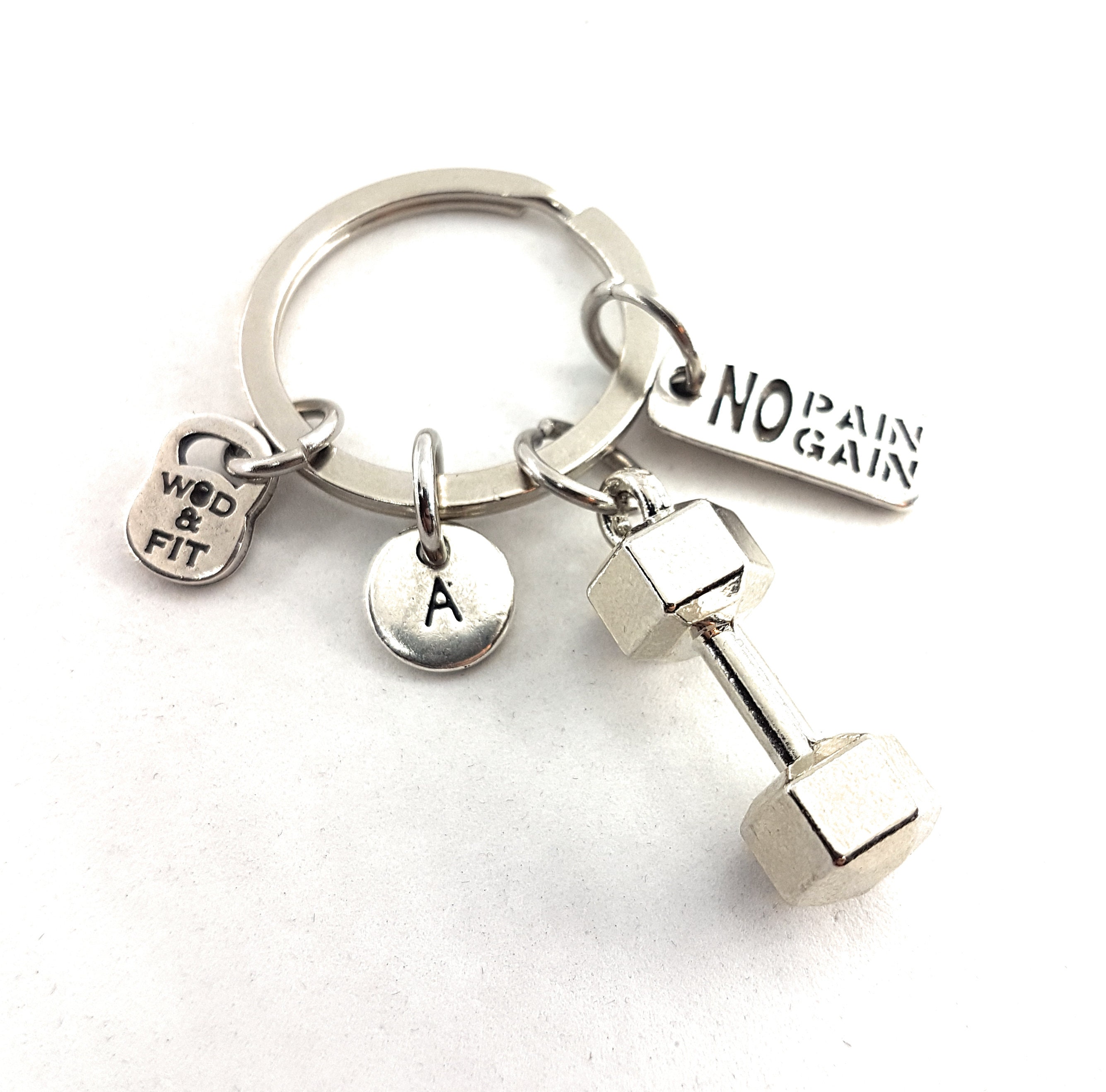 Gym Gift Dumbbell Keychain No Pain No Gain & Initial, Gym Key chain ...