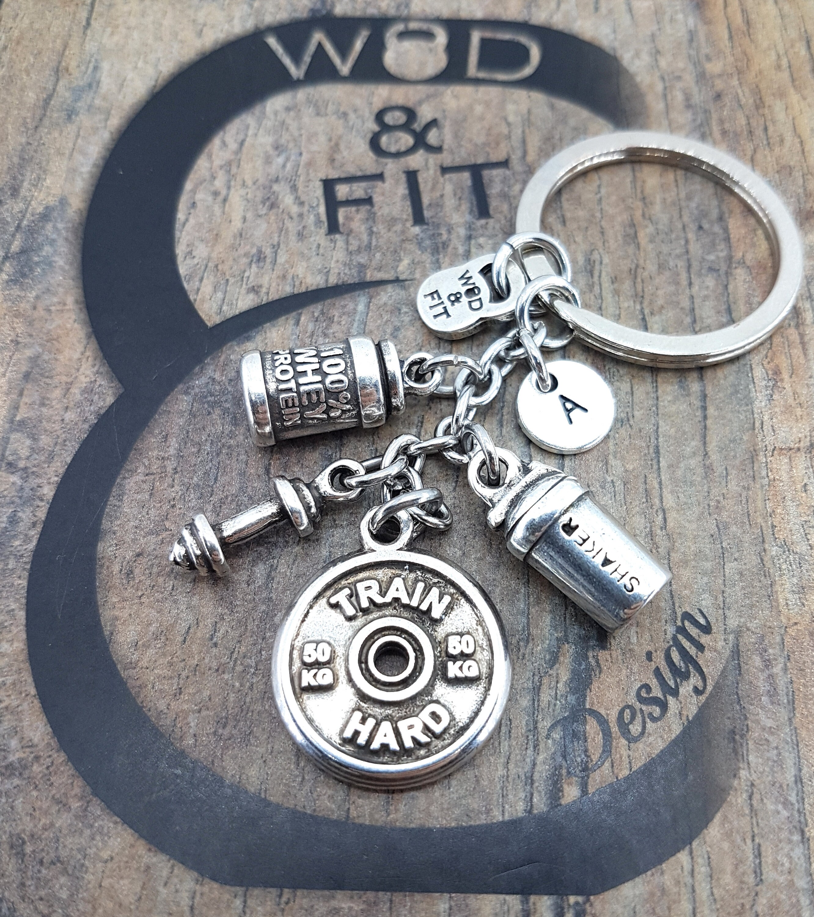 Keychain Performance Workout 100% Whey Protein Shaker,Barbell & Initial ...