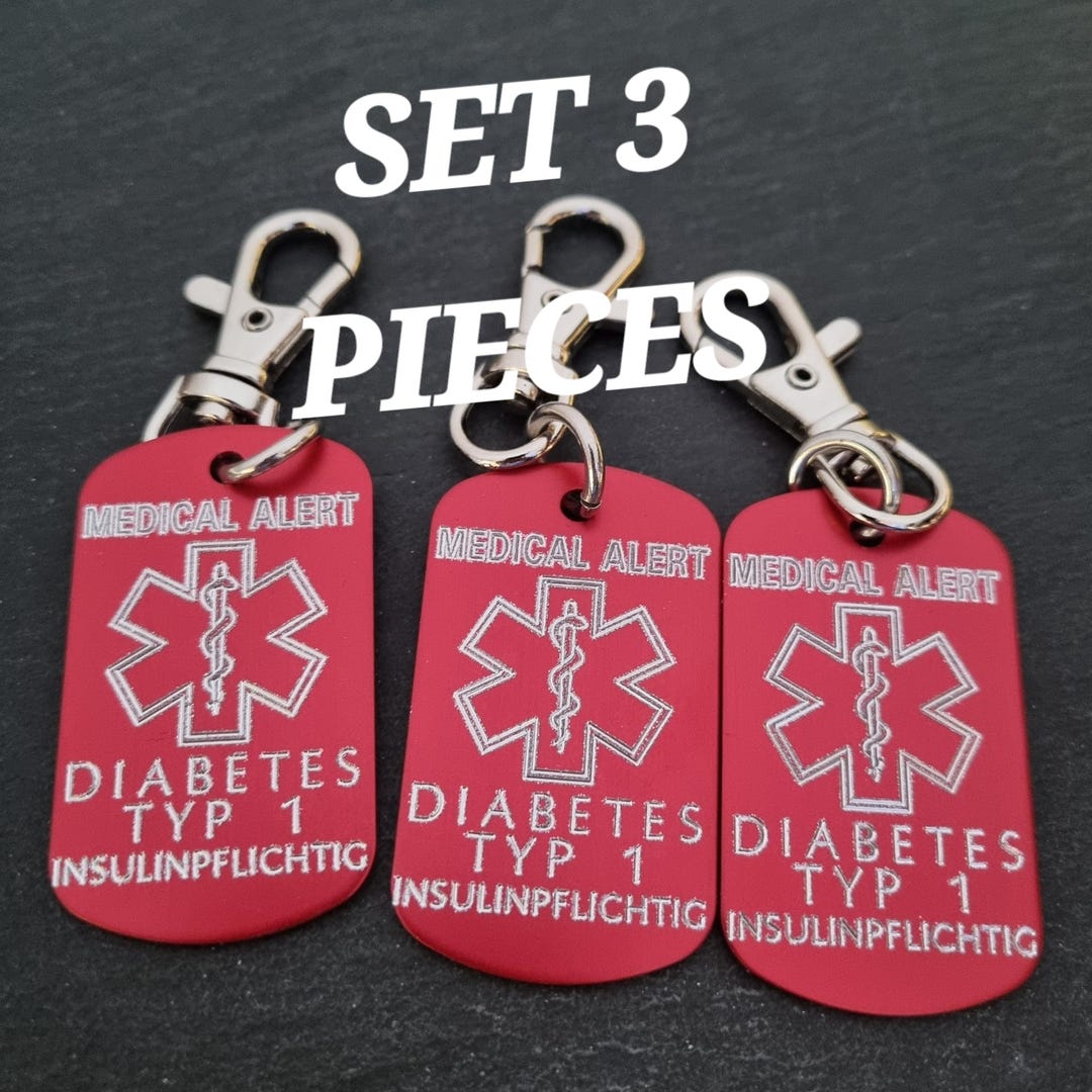 Medical Alert Set 3 Keychains Personalized Engraved Aluminum 50x30 ...