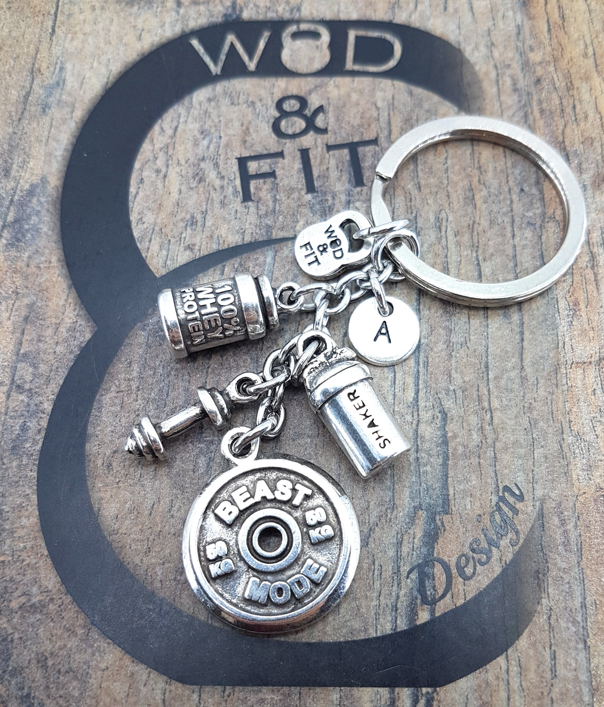 Keychain Performance Workout 100% Whey Protein Shaker,Barbell & Initial ...