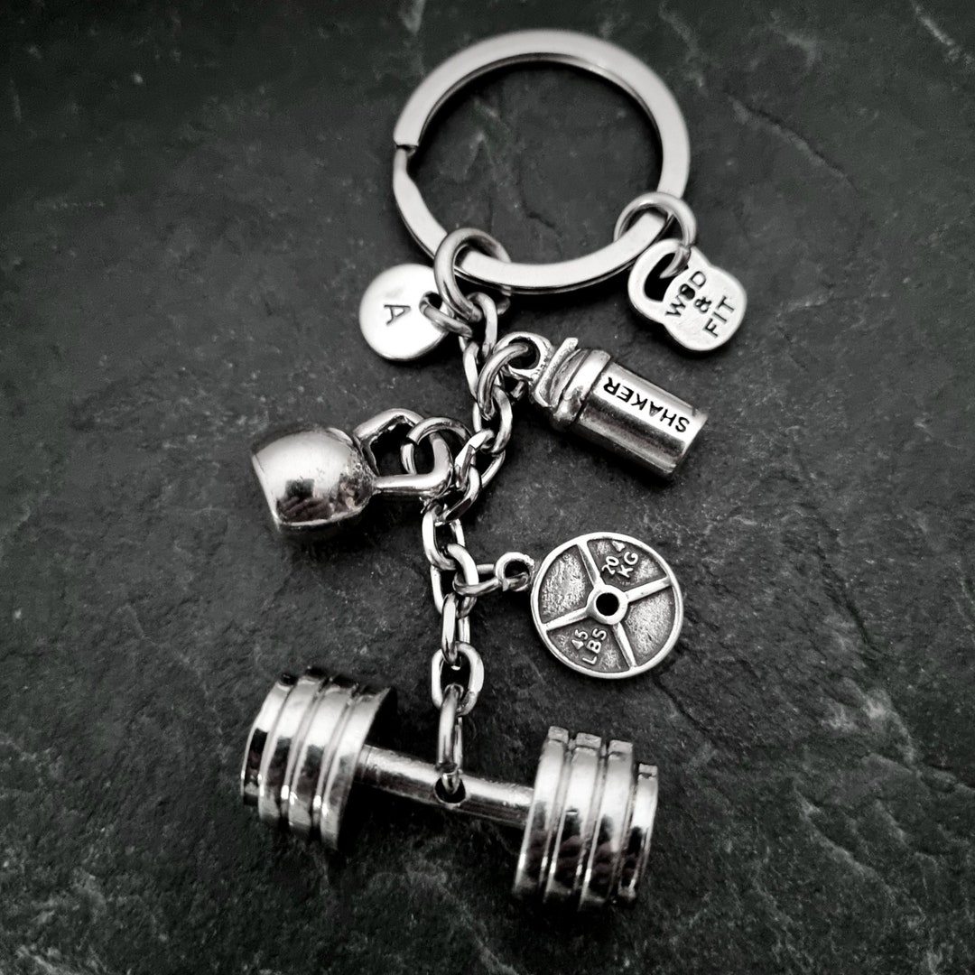 Gym Barbell Exercise Custom Keyachain Protein Bottle Bodybuilding Gift ...