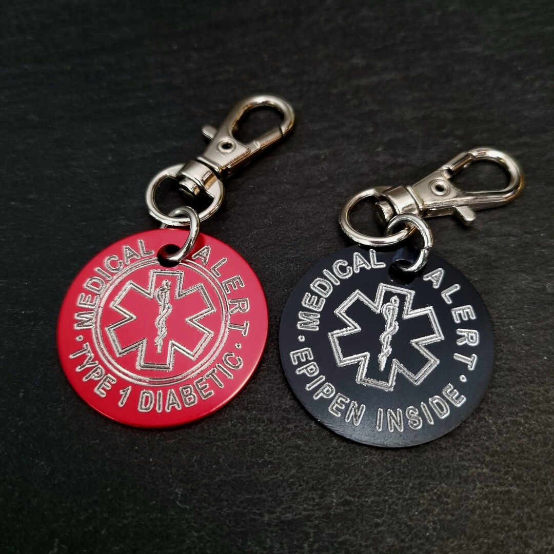 Keychain Medical Alert Custom Engraved Aluminum Round 30mm NO LASER ...