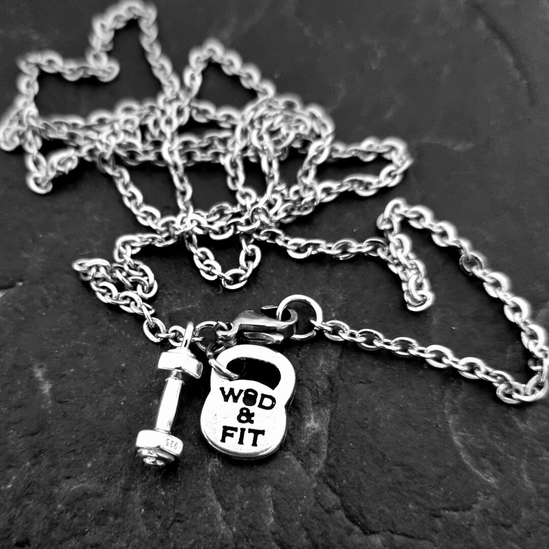 Gym Necklace Silver Dumbbell · Bodybuilding · Fitness Gift · Girlfriend ...
