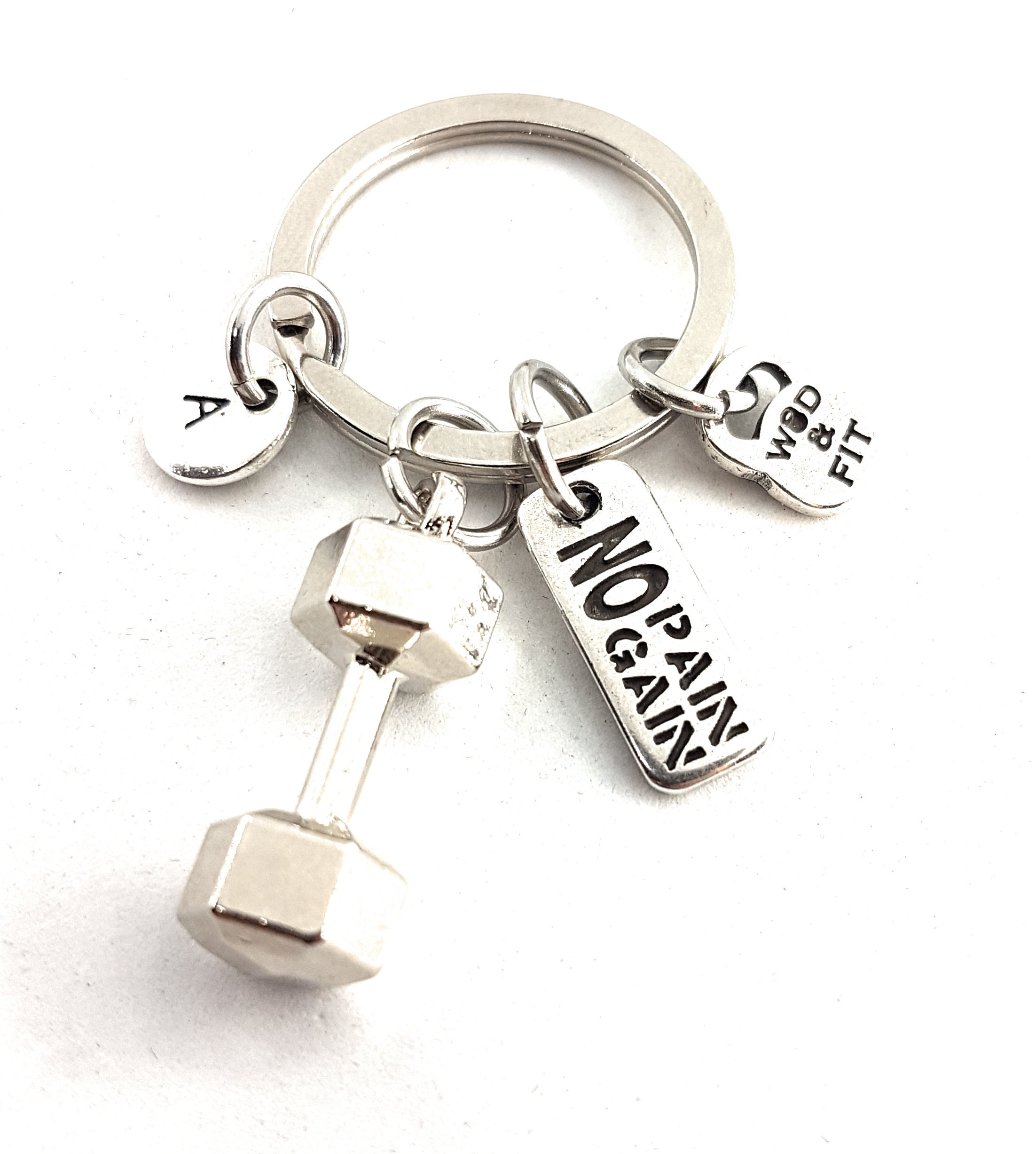 Gym Gift Dumbbell Keychain No Pain No Gain & Initial, Gym Key chain ...