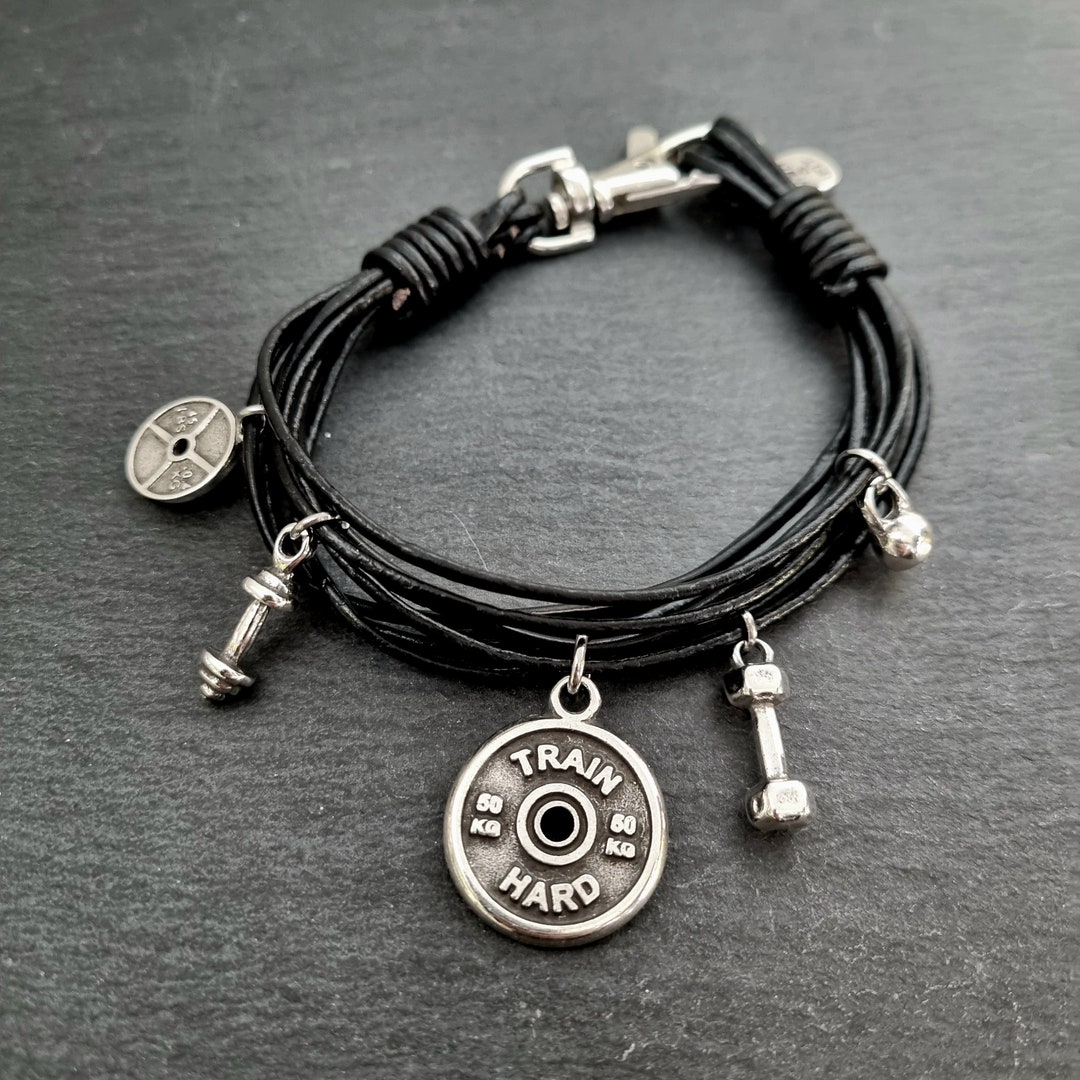Gym Bracelet Double Under Workout Black Leather Gym Gifts · Gym Lovers ...