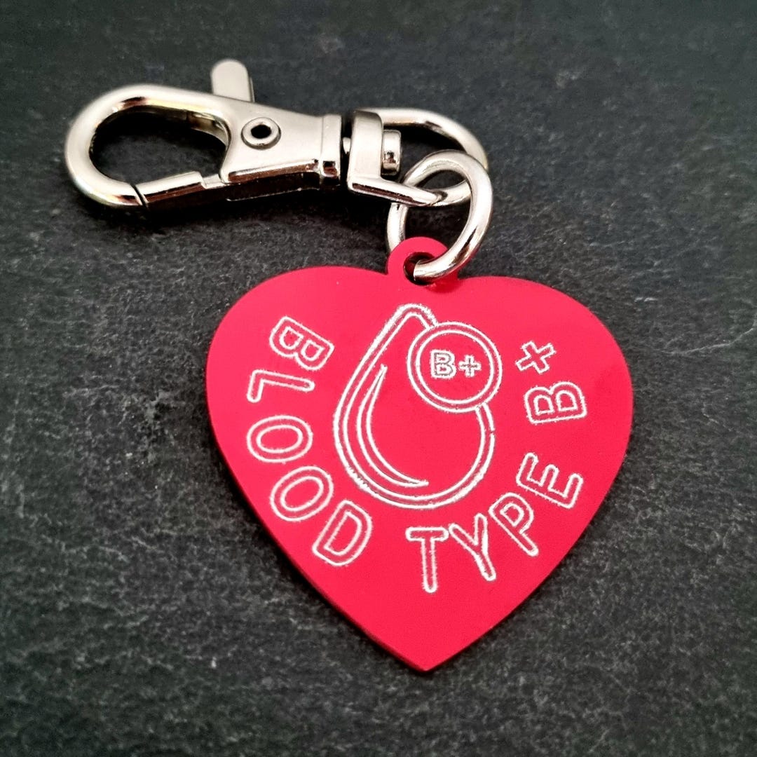 Keyring Blood Group Type · Heart Aluminum Customizable Tag- Organ Donor ...