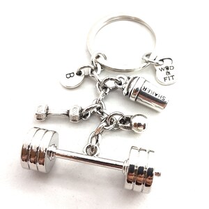 Gym Keychain Personalized – Weightlifting Barbell Keyring With Initial ...