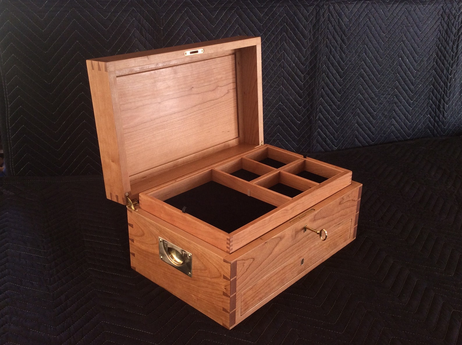 Large Dovetailed Cherry Jewelry Box With Two Trays and a Drawer With ...